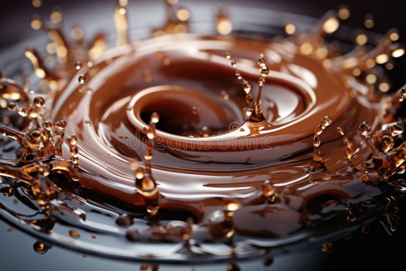 Close-up Spilling Splashes of Liquid Chocolate Crown in a Chocolate P ...