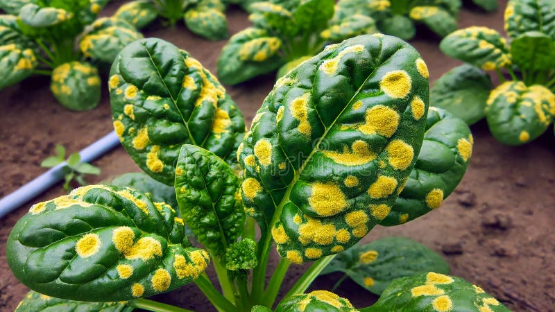 A Close-up of Spinach Leaves Affected by Downy Mildew Stock ...