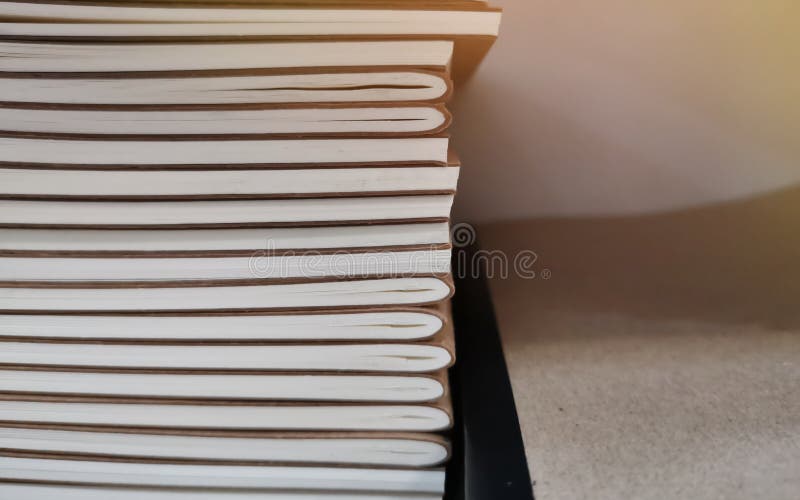 Close Up Spine Books, Brown and White Background, Book Stack on ...