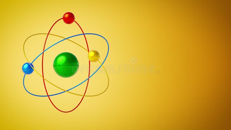Close-up of a Spinning Atom on Orange Gradient Background and Copy ...