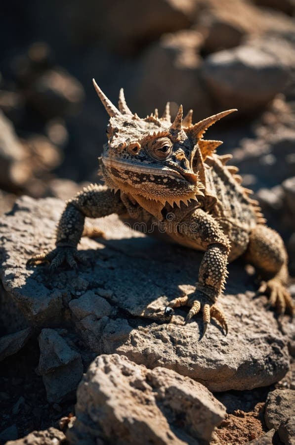 A Majestic Horned Lizard Basking in the Desert Sun Stock Illustration ...