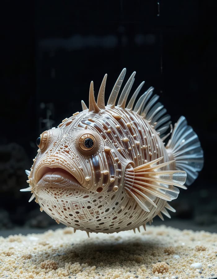 Close-up of a Spiny Pufferfish in a Dark Underwater Setting Stock ...