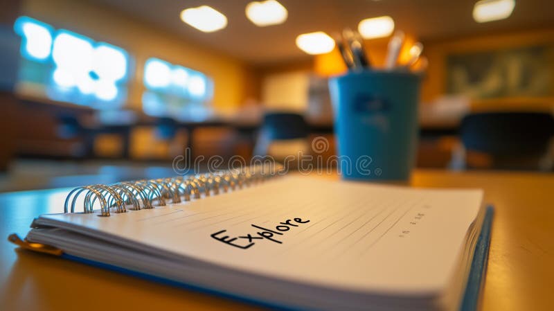 A Close-up of a Spiral Notebook on a Table with the Word "Explore ...