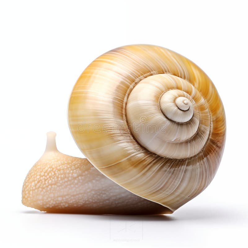 Close-Up of a Spiral Snail Shell with Beige Tones Isolated on White ...