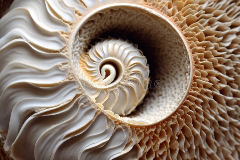 Close-up of a Spiraling Nautilus Shell Stock Photo - Image of shell ...