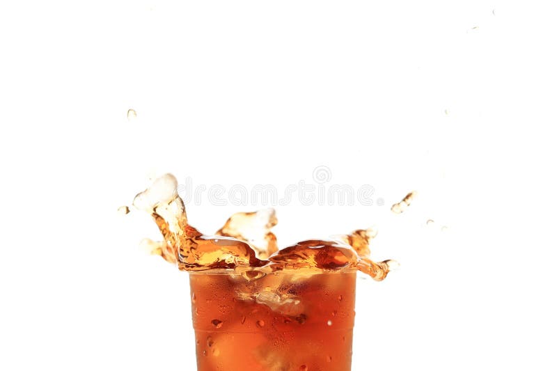 Close Up Splash of Iced Tea on Plastic Cup Isolated on White Background ...
