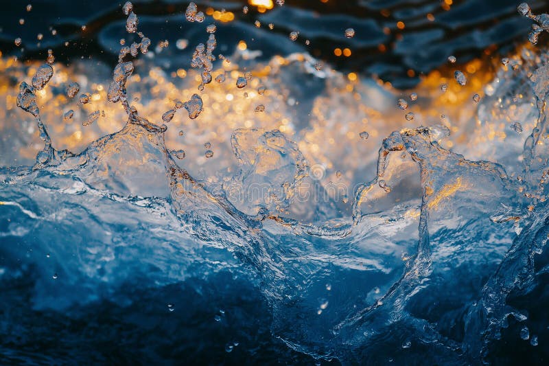 Splashing Water Drops, Close-up of Liquid with Sunset Light, Water ...