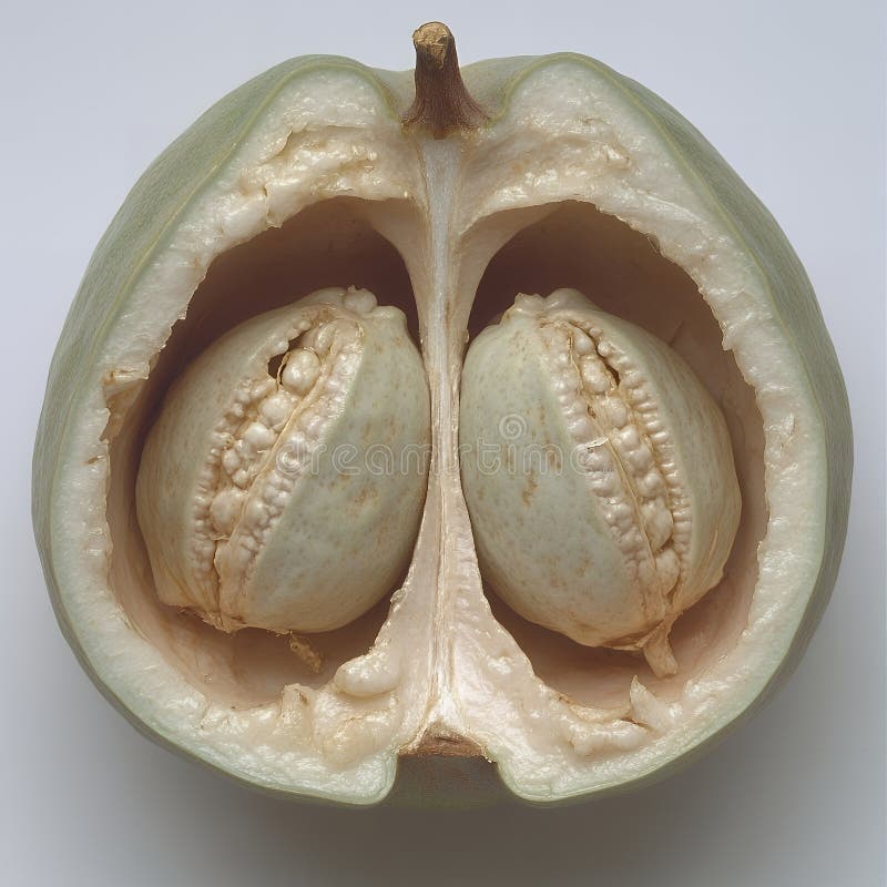 Closeup of a Split Open Fruit Revealing Two Seeds Stock Illustration ...