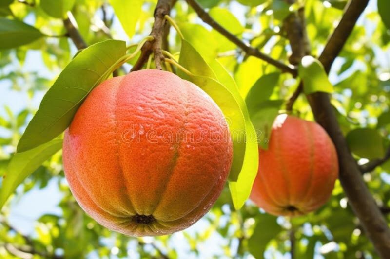 Close-up of a Split-open Grapefruit on the Tree Stock Illustration ...