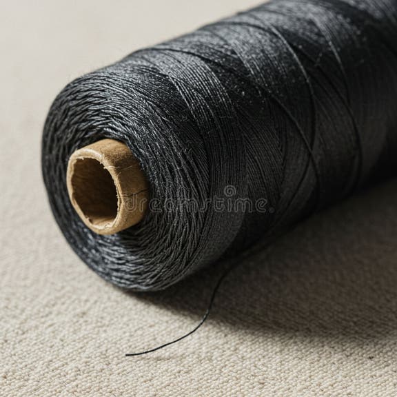 Close-up of a Spool of Black Thread with a Cardboard Core, Resting on a ...