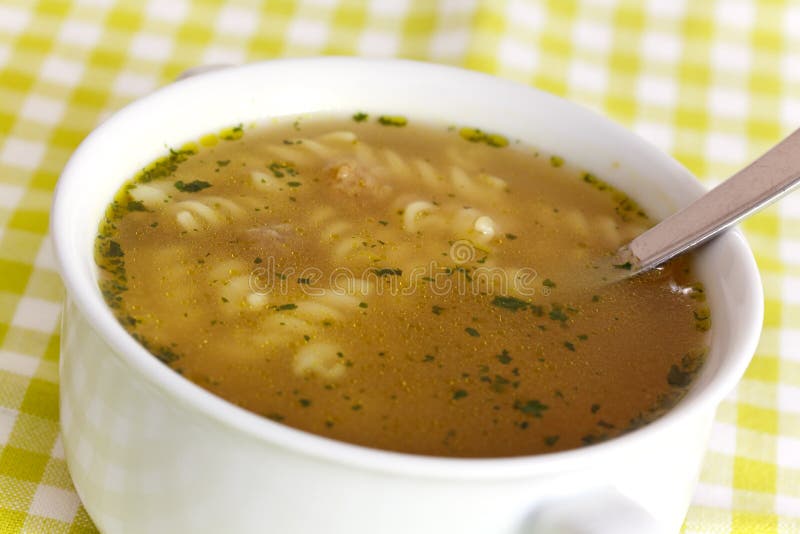 Close Up . Spoon of Hot Soup Stock Photo - Image of chicken, cuisine ...