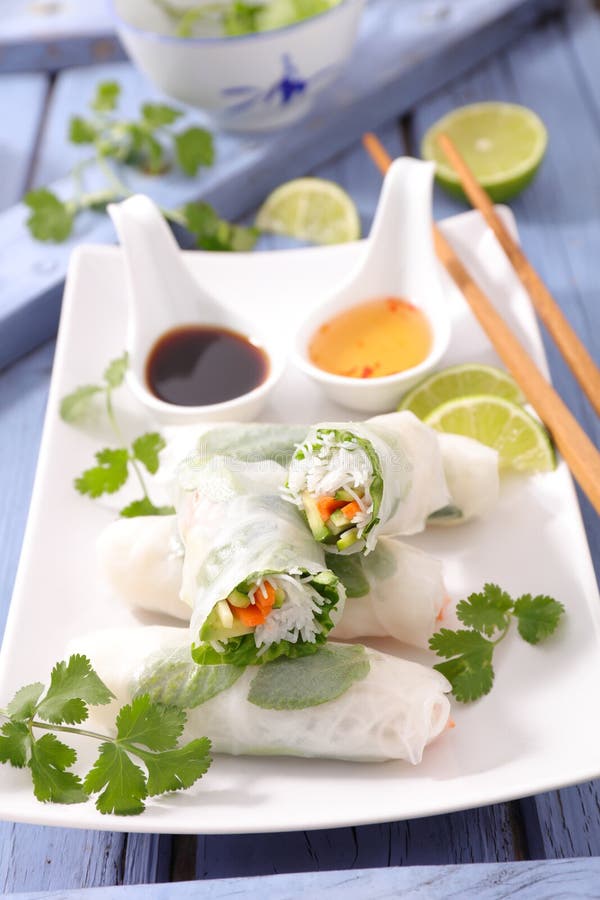 Spring roll and sauce stock image. Image of restaurant - 108325237