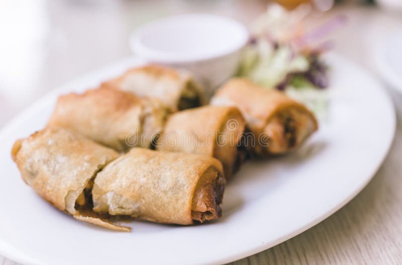 Close Up on Spring Rolls Plate Stock Image - Image of cooking, deep ...