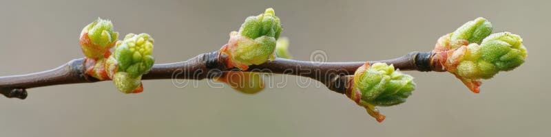 Close-up of Springtime Budding on a Tree Branch with Fresh Green Growth ...