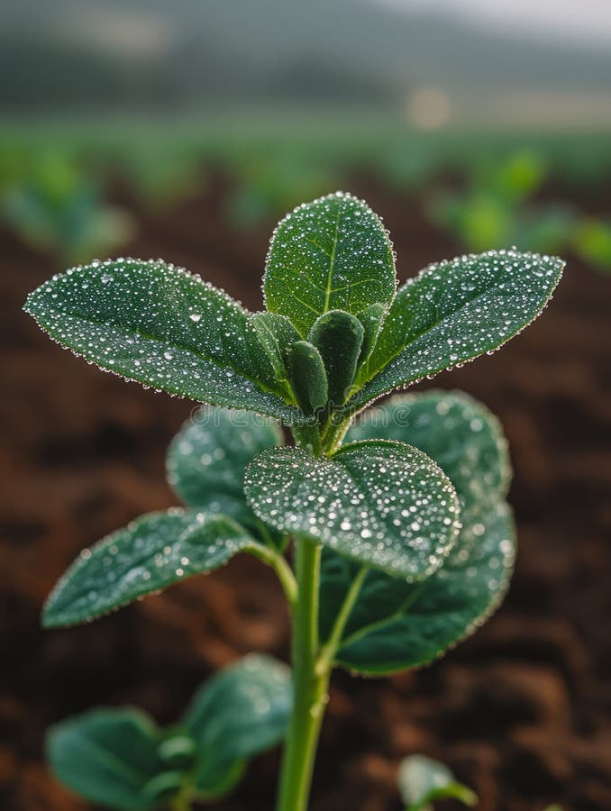 Close-up of a Sprout with Dew-covered Leaves. Stock Photo - Image of ...