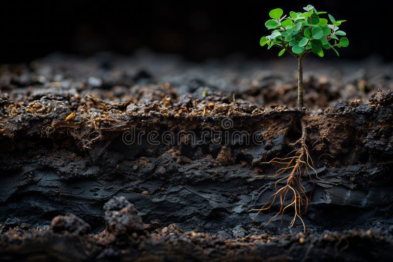 Close-up of a Sprout Taking Root in the Ground, an Underground Texture ...