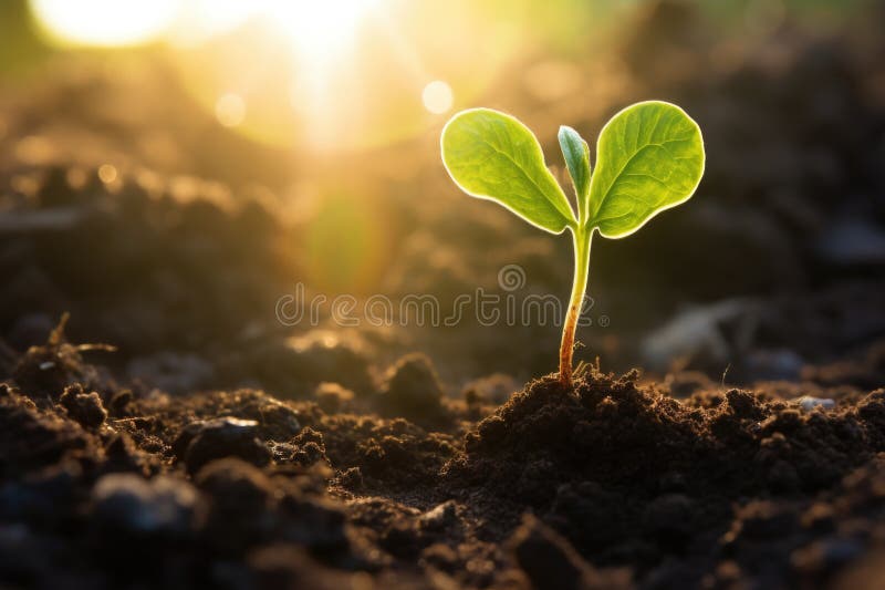 Close-up of a Sprouting Seed in Fertile Soil Under Morning Sunlight ...