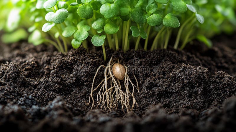 Close-up of Sprouting Seeds in Rich Soil with Delicate Roots and Tiny ...