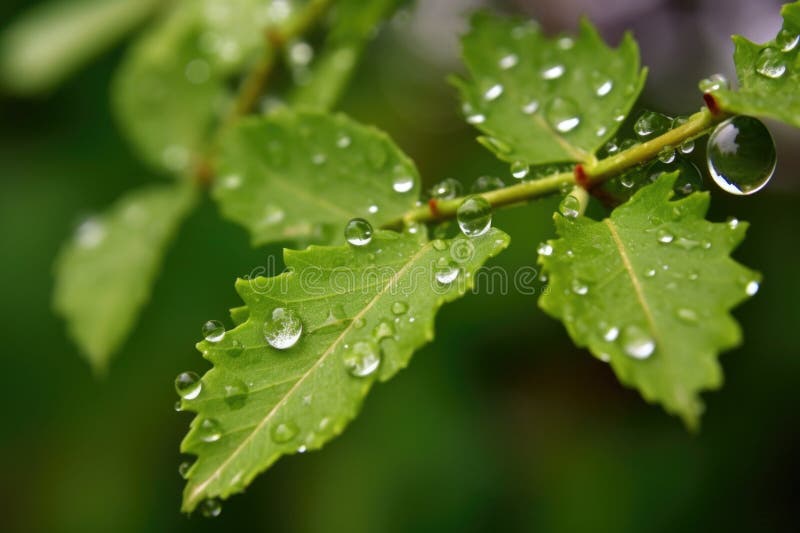 Close-up of Sprouting Tree Leaves, with Dewdrops Glistening on the ...