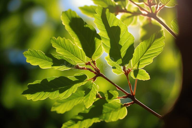 Close-up of Sprouting Tree Leaves, with Sunlight Shining through Stock ...
