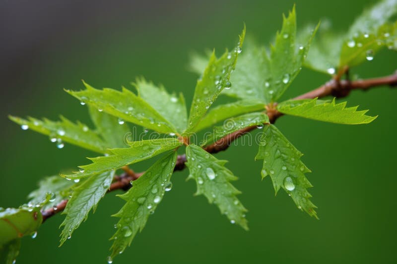 Close-up of Sprouting Tree S Leaves, with Water Droplets Clinging To ...