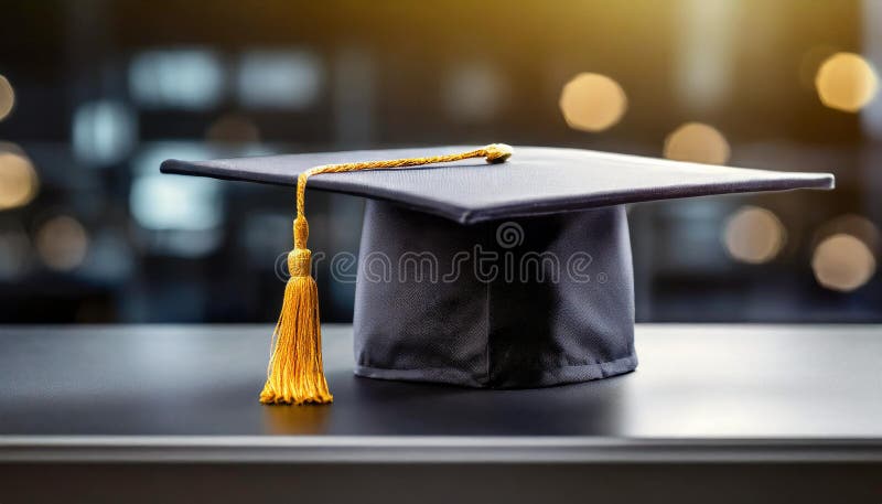 Close-up of a Square Academic Cap on Table. Education Concept Stock ...