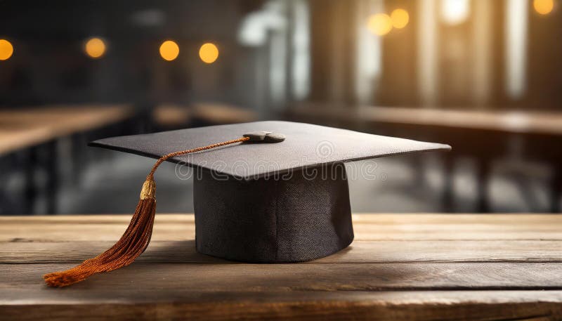 Close-up of a Square Academic Cap on Table. Education Concept Stock ...