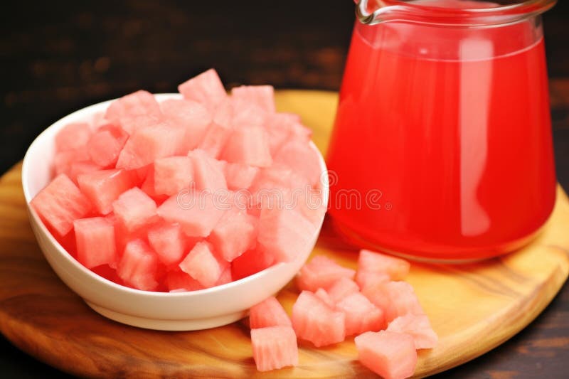Close Up of Squeezed Watermelon Rind beside Filled Juice Jug Stock ...