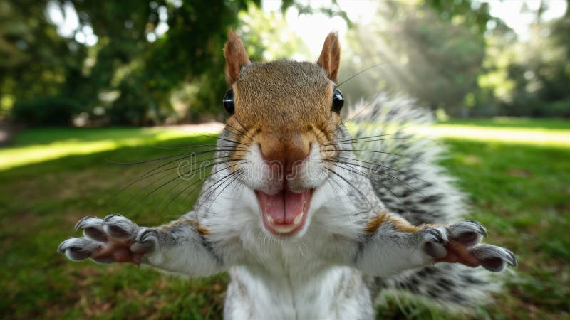 A Close Up of a Squirrel with Its Mouth Open and Paws Out, AI Stock ...