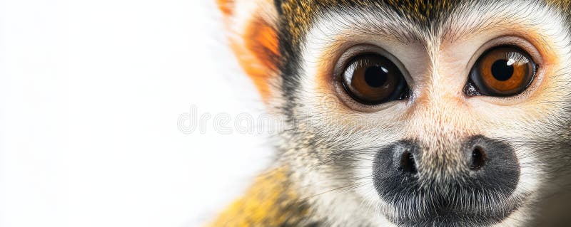 Close-up of a Squirrel Monkey Face Showing Vibrant Eyes and Detailed ...