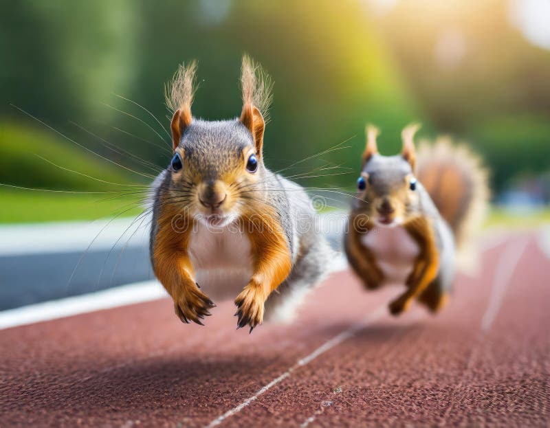 Squirrels Running on a Race Track at a Stadium. Generated with AI Stock ...