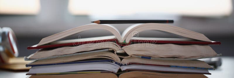Stack of Books Lay on Table, Undone Homework Tasks or Things To Learn ...