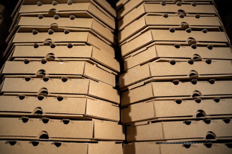 Close-up of a Stack of Brown Pizza Delivery Boxes Stock Photo - Image ...