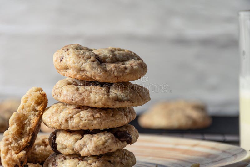 Close-up of a Stack of Chocolate Chip Cookies. Stock Image - Image of ...