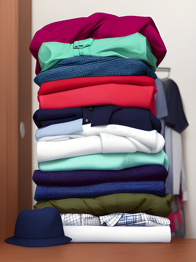 Close Up Stack of Clothes in the Room, Ai Generated Stock Illustration ...