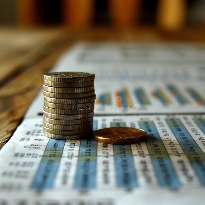 Close-up of a Stack of Coins on a Financial Newspaper Stock Image ...