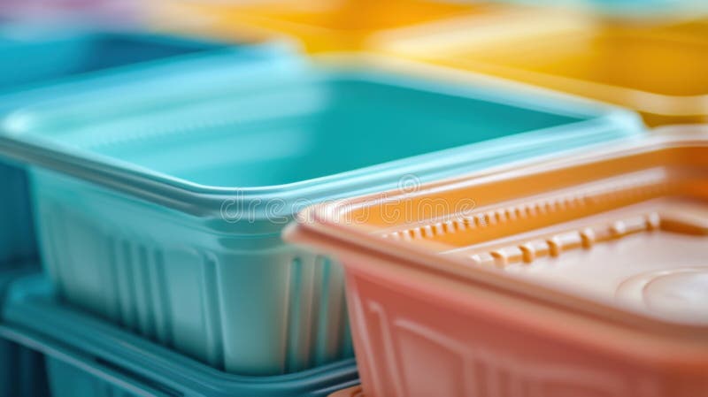 Close Up Stack Colorful Plastic Containers Ai Stock Photos - Free ...