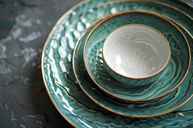 A Close-up of a Stack of Designer Plates on a Table Stock Illustration ...