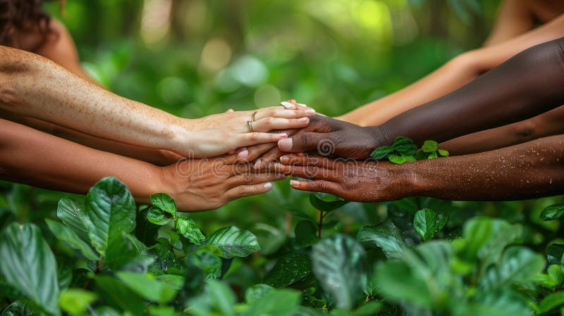A Close Up of Stack of Diverse People Hands Planting Tree. Green City ...