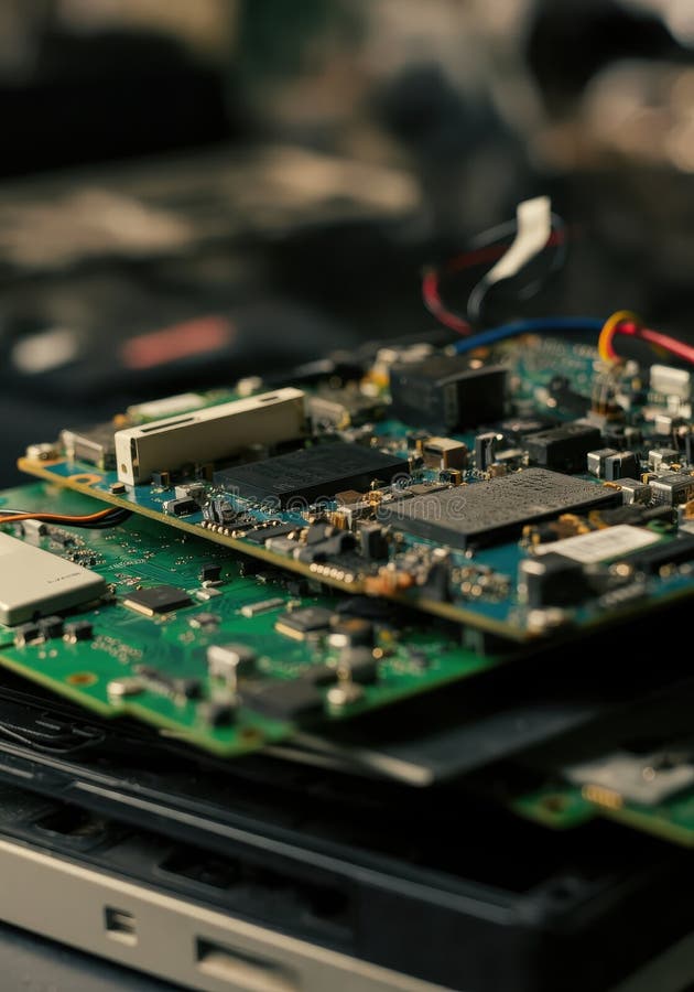 Close-up of a Stack of Electronic Circuit Boards Featuring Various ...