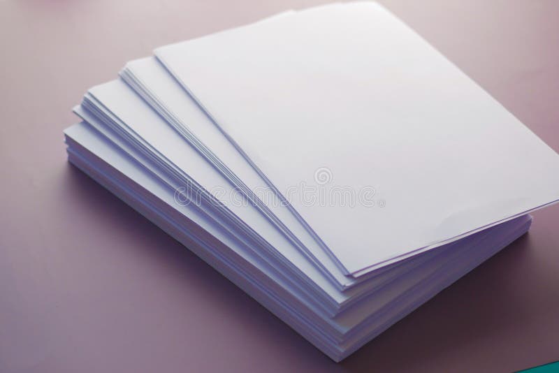 Close Up of Stack of Empty Paper on Table Stock Image - Image of wood ...