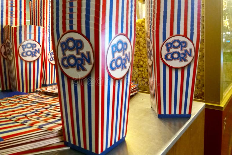 Stack empty popcorn boxes stock photo. Image of food - 282415764
