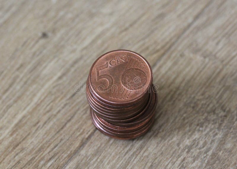 Stack of Five Euro Cent Coins on Wooden Background Stock Image - Image ...