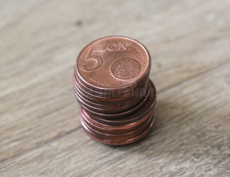 Stack of Five Euro Cent Coins on Wooden Background Stock Image - Image ...