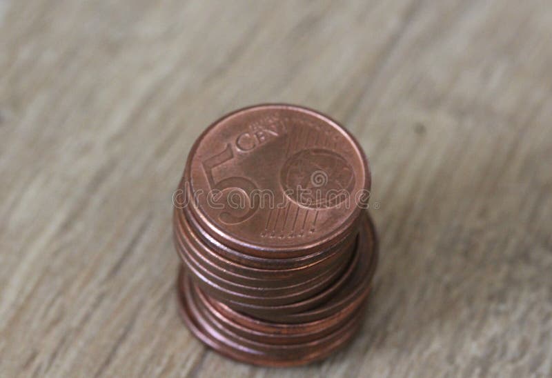 Stack of Five Euro Cent Coins on Wooden Background Stock Photo - Image ...