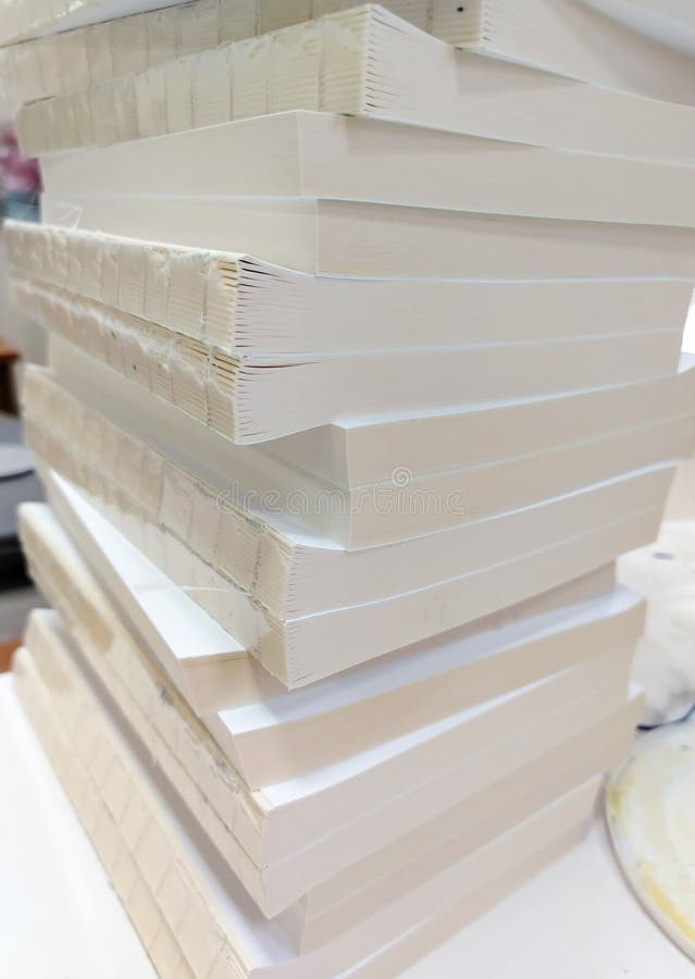 Close-up, a Stack of Glued Book Blocks Prepared for Binding in a ...