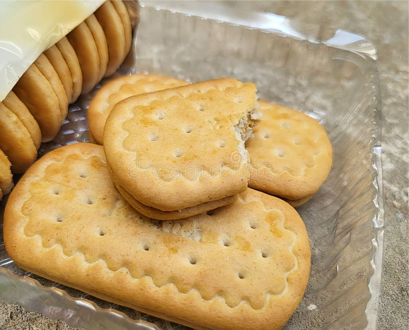 Close-up of a Stack of Golden Brown Rectangular Biscuits Stock ...