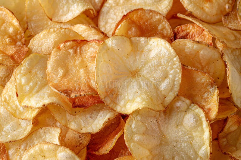 Close Up of Stack Golden Potato Chips with Spices Stock Illustration ...