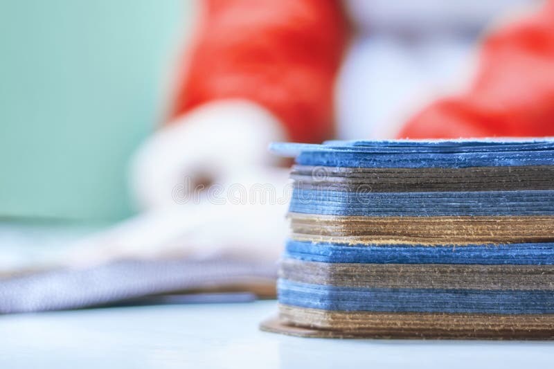 Stack of Leather Pieces on the Workbench. Leathercraft Stock Image ...