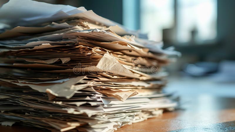 Close-up of a Stack of Old Papers on the Blurred Background of a Large ...